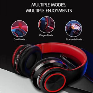 YTDTKJ Bluetooth Over Ear Headphones, Foldable LED Stereo Headphones with Built-in Microphone, Noise-Cancelling Wireless Headset for PC/Smart Phone/TV (Black & Red)