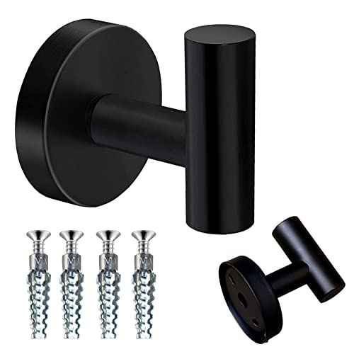 QUANHEE Bathroom Towel Hooks Matte Black SUS 304 Stainless Wall Hook Heavy Duty Hanger Coat/Robe/Hat for Kitchen Living Room Bedroom Hotel Office Cabinet 2 Pack (Matte Black), QUANHEE05