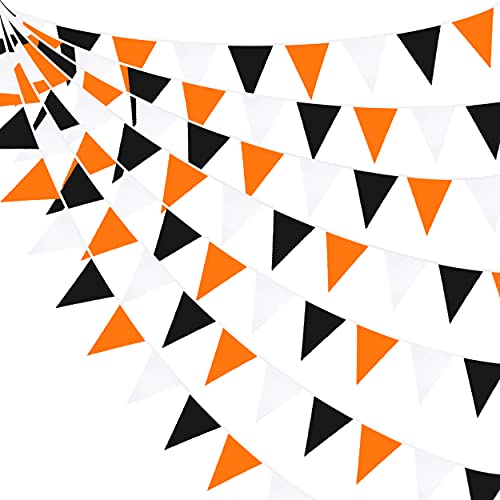 32Ft Orange Black White Graduation Party Decorations 2023 Halloween Pennant Banner Fabric Triangle Flag Bunting Garland for Thanksgiving Wedding Birthday Home Nursery Outdoor Garden Hanging Decoration