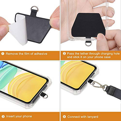 COCASES 4 Pack Phone Tether Tab, Phone Strap Replacement Part for Cell Phone, Safety Lanyard Patch (Black x4)