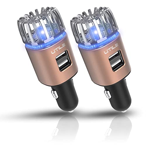 UTILE Car Ionizer Purifier with Dual USB Charger – Ionic Air Freshener for Odor Removal | 2.1A/0.8W USB Charging for Phone, Tablet and Other Devices (Copper, Pack of 2)