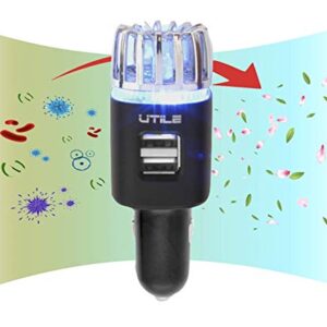 UTILE Car Ionizer Purifier with Dual USB Charger – Ionic Air Freshener for Odor Removal | 2.1A/0.8W USB Charging for Phone, Tablet and Other Devices (Copper, Pack of 2)