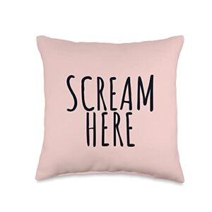 funny quotes for 2022 scream here funny frustration pastel blush pale pink throw pillow, 16x16, multicolor