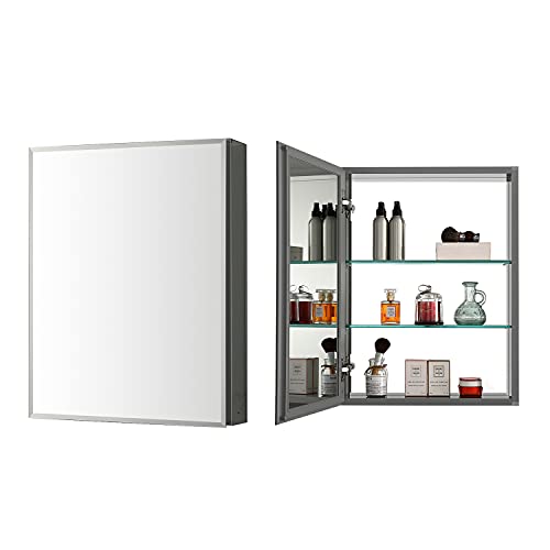 16 Inch x 20 Inch Aluminum Bathroom Medicine Cabinet, Recess Or Surface Mount