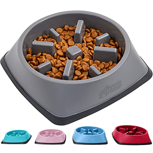 Gorilla Grip Slip Resistant Slow Feeder Dog Bowl, 4 Cups, Slows Down Pets Eating, Prevents Overeating, Feed Small and Large Breed Puppy, Fun Puzzle Design, Dogs Pet Bowls, Dry and Wet Food, Charcoal