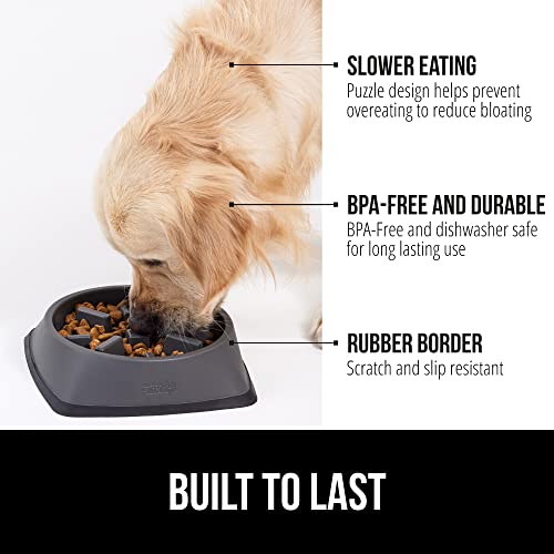 Gorilla Grip Slip Resistant Slow Feeder Dog Bowl, 4 Cups, Slows Down Pets Eating, Prevents Overeating, Feed Small and Large Breed Puppy, Fun Puzzle Design, Dogs Pet Bowls, Dry and Wet Food, Charcoal