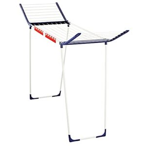 leifheit pegasus 180 gullwing drying rack with 19.7 yards of hanging space, white and blue