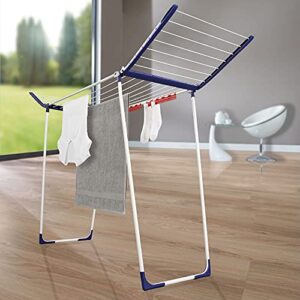 Leifheit Pegasus 180 Gullwing Drying Rack with 19.7 Yards of Hanging Space, White and Blue