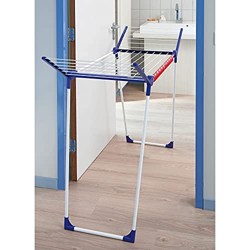 Leifheit Pegasus 180 Gullwing Drying Rack with 19.7 Yards of Hanging Space, White and Blue