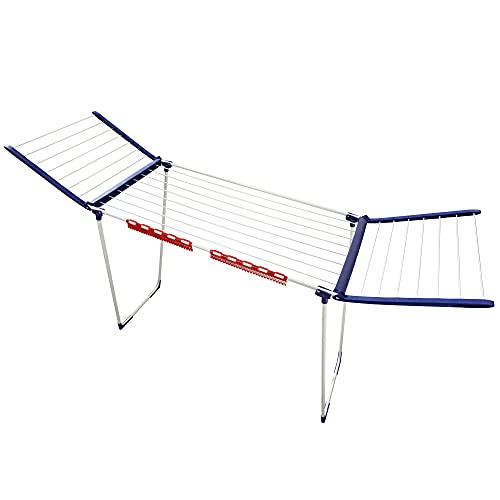 Leifheit Pegasus 180 Gullwing Drying Rack with 19.7 Yards of Hanging Space, White and Blue