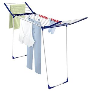 Leifheit Pegasus 180 Gullwing Drying Rack with 19.7 Yards of Hanging Space, White and Blue