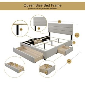 DG Casa Flynn Upholstered Panel Bed Frame with Storage Drawers and Horizontal Channel Headboard - Queen Size in Charcoal Fabric