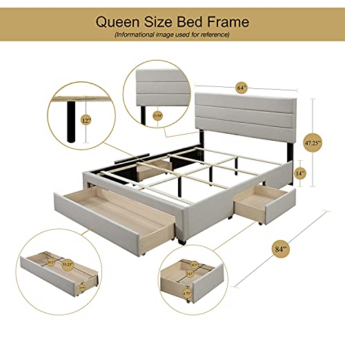 DG Casa Flynn Upholstered Panel Bed Frame with Storage Drawers and Horizontal Channel Headboard - Queen Size in Charcoal Fabric