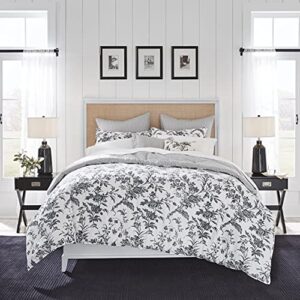 laura ashley - queen comforter set, reversible cotton bedding, includes matching shams with bonus euro shams & throw pillows (amberley black/white, queen)