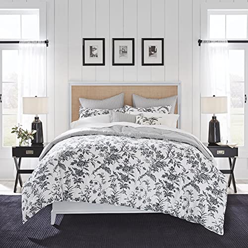 Laura Ashley - Queen Comforter Set, Reversible Cotton Bedding, Includes Matching Shams with Bonus Euro Shams & Throw Pillows (Amberley Black/White, Queen)