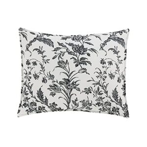 Laura Ashley - Queen Comforter Set, Reversible Cotton Bedding, Includes Matching Shams with Bonus Euro Shams & Throw Pillows (Amberley Black/White, Queen)