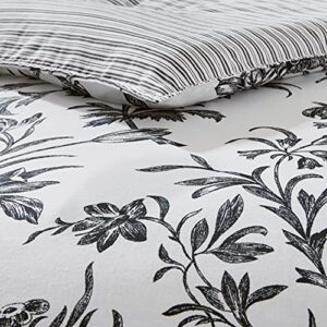 Laura Ashley - Queen Comforter Set, Reversible Cotton Bedding, Includes Matching Shams with Bonus Euro Shams & Throw Pillows (Amberley Black/White, Queen)