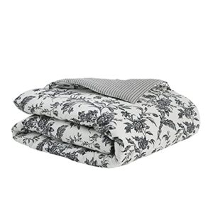 Laura Ashley - Queen Comforter Set, Reversible Cotton Bedding, Includes Matching Shams with Bonus Euro Shams & Throw Pillows (Amberley Black/White, Queen)