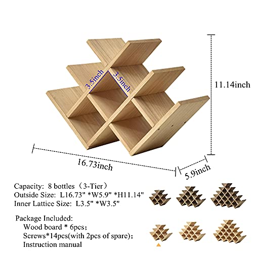 KIRIGEN Wooden 8-Bottle Wine Rack - 3-Tier Wood Wine Display Rack/Free Standing and Countertop Wine Storage Shelf - Bottle Holder/Cabinet Glass Rack Natural XHJJ3-NA