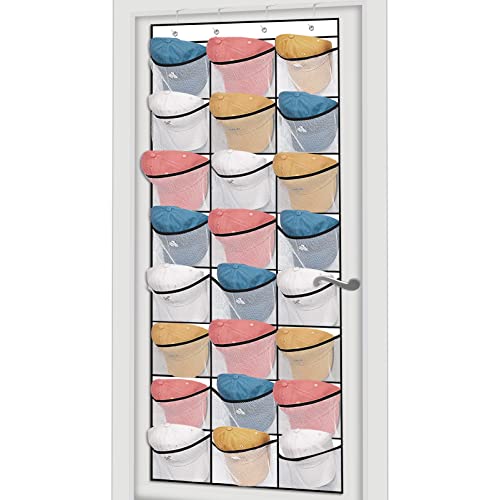 JInSEY Hat Rack for Wall,Hat Organizer-24 Clear Elastic Mesh Hat Holder Storage Pockets for Baseball Caps SnacksToys