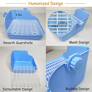 Rabbit Litter Box for Cage Bunny Corner Litter Bedding Box Small Animal Litter Pan Hanging Pet Bowls Cage Potty Trainer Pet Toilet for Rabbit Bunny Guinea Pigs Chinchilla Ferret Small Animals(Blue)