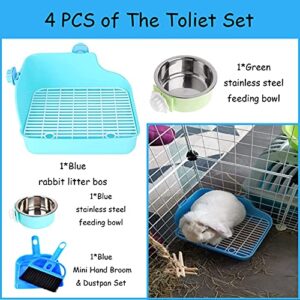 Rabbit Litter Box for Cage Bunny Corner Litter Bedding Box Small Animal Litter Pan Hanging Pet Bowls Cage Potty Trainer Pet Toilet for Rabbit Bunny Guinea Pigs Chinchilla Ferret Small Animals(Blue)