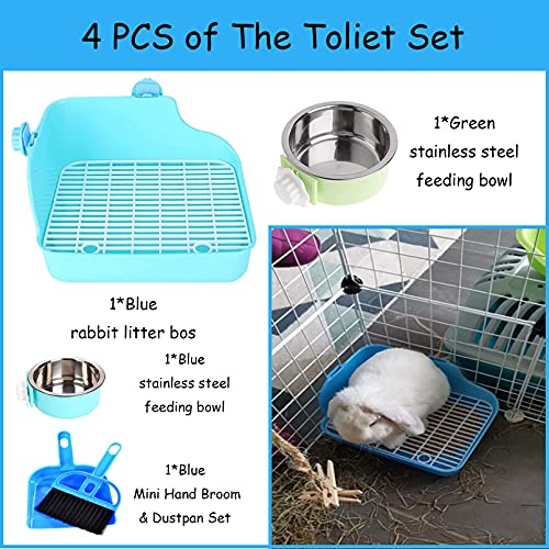 Rabbit Litter Box for Cage Bunny Corner Litter Bedding Box Small Animal Litter Pan Hanging Pet Bowls Cage Potty Trainer Pet Toilet for Rabbit Bunny Guinea Pigs Chinchilla Ferret Small Animals(Blue)