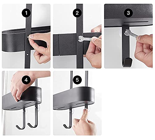 FINECHI Over the Door Shower Caddy Hanging Storage Organizer Rust Proof Aluminum Bathroom Tub Storage Rack with Hooks and Baskets(Matte Black, 2-Tier)