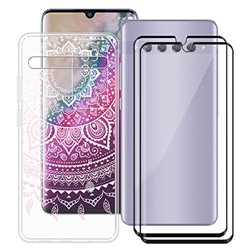 HHUAN Case for TCL 10 Plus (6.47 Inch) with 2 X Tempered Glass Screen Protector, Clear Soft Silicone Cover Bumper TPU Shockproof Phone Case for TCL 10 Plus - WM86