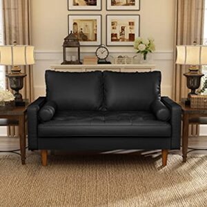 Meeyar 58" PVC loveseat, Couch for Small Apartment and Living Room,Solid Wood Frame Legs, Easy Assembly,Square Arms,31.7" D x 57.9" W x 33" H (Black, 58")