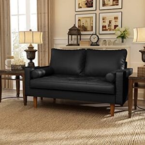 Meeyar 58" PVC loveseat, Couch for Small Apartment and Living Room,Solid Wood Frame Legs, Easy Assembly,Square Arms,31.7" D x 57.9" W x 33" H (Black, 58")