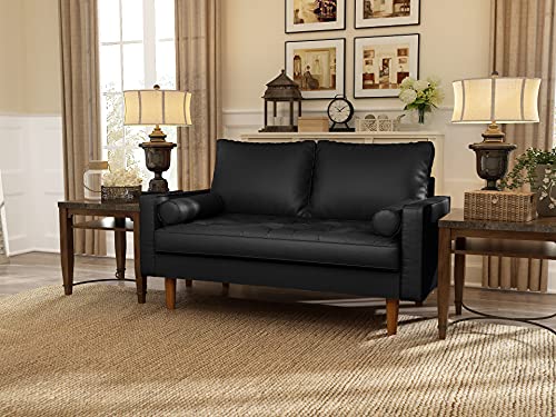 Meeyar 58" PVC loveseat, Couch for Small Apartment and Living Room,Solid Wood Frame Legs, Easy Assembly,Square Arms,31.7" D x 57.9" W x 33" H (Black, 58")