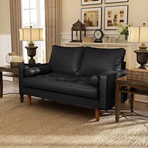 Meeyar 58" PVC loveseat, Couch for Small Apartment and Living Room,Solid Wood Frame Legs, Easy Assembly,Square Arms,31.7" D x 57.9" W x 33" H (Black, 58")