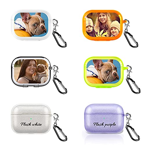 customgift, Custom Apple Airpods 1 & 2 Case, Black Airpod Pro 3 Cover Personalized with Name, Clear Black White TPU Cover DIY Picture, clear,black,white,fluorescent green orange