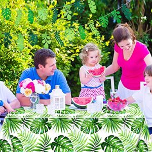 2 Pieces Palm Leaf Table Covers Hawaii Green Palm Leaves Tablecloths Tropical Leaves Table Cloths and 2 Pieces Palm Leaves Banners Palm Leaves Banner Decorations for Tropical Party Decorations