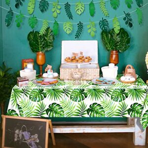 2 Pieces Palm Leaf Table Covers Hawaii Green Palm Leaves Tablecloths Tropical Leaves Table Cloths and 2 Pieces Palm Leaves Banners Palm Leaves Banner Decorations for Tropical Party Decorations