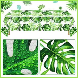 2 Pieces Palm Leaf Table Covers Hawaii Green Palm Leaves Tablecloths Tropical Leaves Table Cloths and 2 Pieces Palm Leaves Banners Palm Leaves Banner Decorations for Tropical Party Decorations