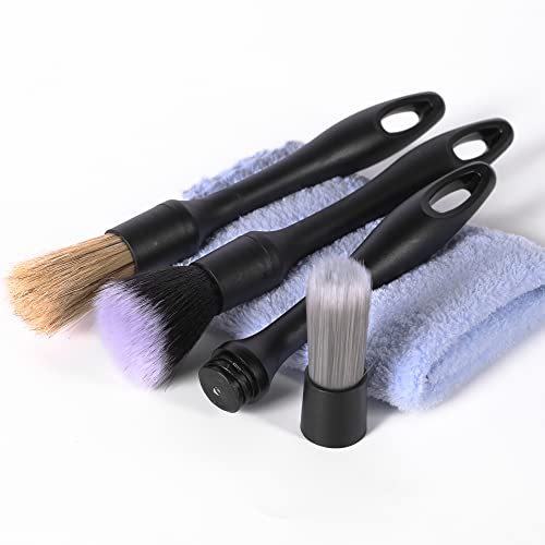 Car Detailing Brush Set Natural Boars Hair Ultra-Soft Cleaning Tool Auto Detail Brushes Kit to Wash Vehicles Interior Exterior Trim Wheel Rim Automotive Engine Dashboard Leather