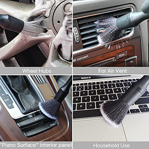 Car Detailing Brush Set Natural Boars Hair Ultra-Soft Cleaning Tool Auto Detail Brushes Kit to Wash Vehicles Interior Exterior Trim Wheel Rim Automotive Engine Dashboard Leather