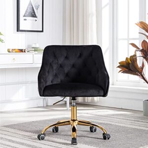 SSLine Velvet Office Chair,Modern Home Office Chairs Desk Chairs with Gold Metal Legs,Adjustable Swivel Armchair Vanity Chair Nice Task Chair for Office, Living Room,Bed Room (Black)