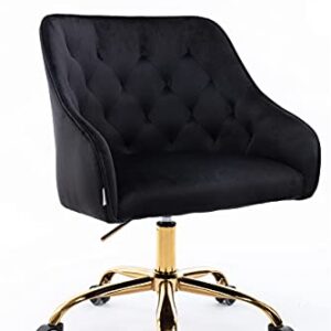 SSLine Velvet Office Chair,Modern Home Office Chairs Desk Chairs with Gold Metal Legs,Adjustable Swivel Armchair Vanity Chair Nice Task Chair for Office, Living Room,Bed Room (Black)