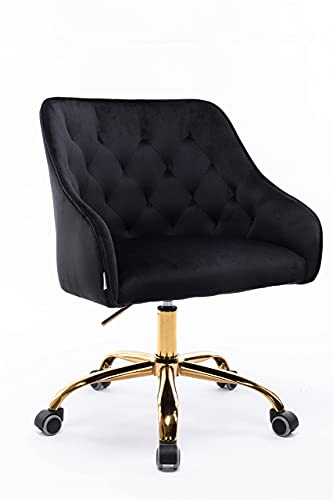 SSLine Velvet Office Chair,Modern Home Office Chairs Desk Chairs with Gold Metal Legs,Adjustable Swivel Armchair Vanity Chair Nice Task Chair for Office, Living Room,Bed Room (Black)