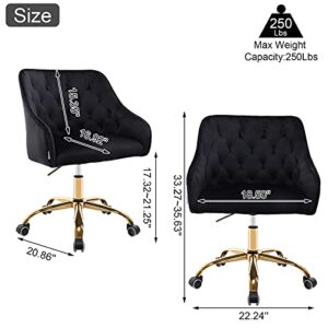 SSLine Velvet Office Chair,Modern Home Office Chairs Desk Chairs with Gold Metal Legs,Adjustable Swivel Armchair Vanity Chair Nice Task Chair for Office, Living Room,Bed Room (Black)