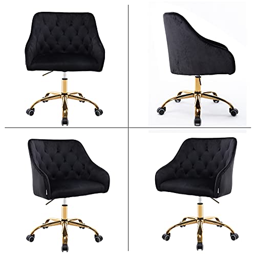 SSLine Velvet Office Chair,Modern Home Office Chairs Desk Chairs with Gold Metal Legs,Adjustable Swivel Armchair Vanity Chair Nice Task Chair for Office, Living Room,Bed Room (Black)