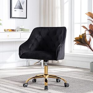 SSLine Velvet Office Chair,Modern Home Office Chairs Desk Chairs with Gold Metal Legs,Adjustable Swivel Armchair Vanity Chair Nice Task Chair for Office, Living Room,Bed Room (Black)