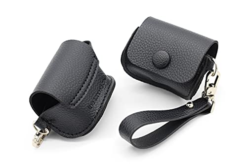 [New] The Tanned Cow- Apple AirPods 1,2 [New 2022 Model] pro Classic Cute Leather case Cover Protective Skin with Key Chain Strap for Men Women, Support Wireless Charging (Black)