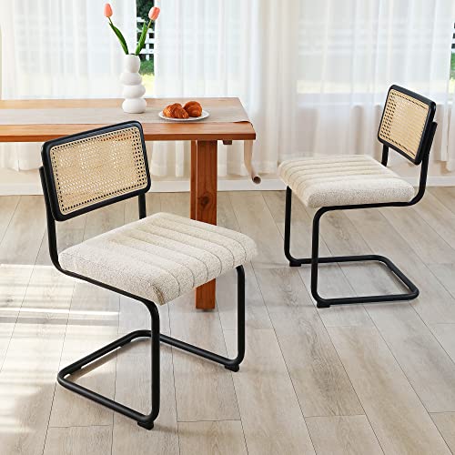 ONEVOG Rattan Dining Chair with Cane Backrest and Metal Frame, Set of 2, Indoor Furniture for Kitchen, Living Room, Bedroom, Guest Room, Restaurant(Beige)