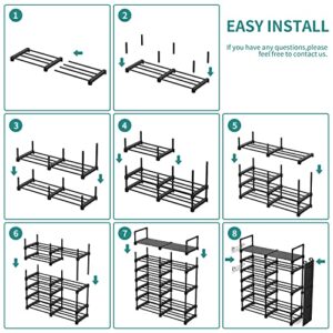 Ohuhu Shoe Rack, 7 Tiers 30 Pairs Metal Black Shoe Shelf Racks Boot Shoes Organizer Storage Free Standing Shoe Tower for Closet Entryway or Outdoor with 2 Side Hooks 3 Pockets Bag Room Organizer