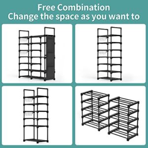 Ohuhu Shoe Rack, 7 Tiers 30 Pairs Metal Black Shoe Shelf Racks Boot Shoes Organizer Storage Free Standing Shoe Tower for Closet Entryway or Outdoor with 2 Side Hooks 3 Pockets Bag Room Organizer