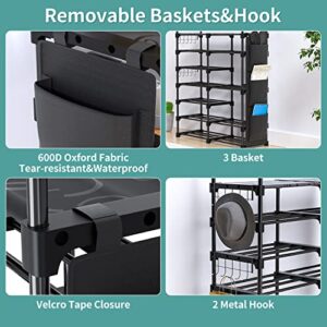 Ohuhu Shoe Rack, 7 Tiers 30 Pairs Metal Black Shoe Shelf Racks Boot Shoes Organizer Storage Free Standing Shoe Tower for Closet Entryway or Outdoor with 2 Side Hooks 3 Pockets Bag Room Organizer